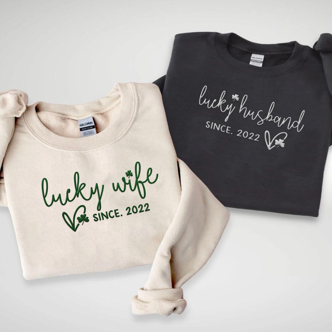 Custom Embroidered Shamrock Lucky Husband Wife Sweatshirt, Irish ...