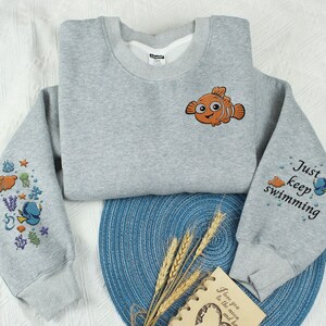 Embroidered Finding Nemo and Dory Just Keep Swimming Sweatshirt, Retro ...