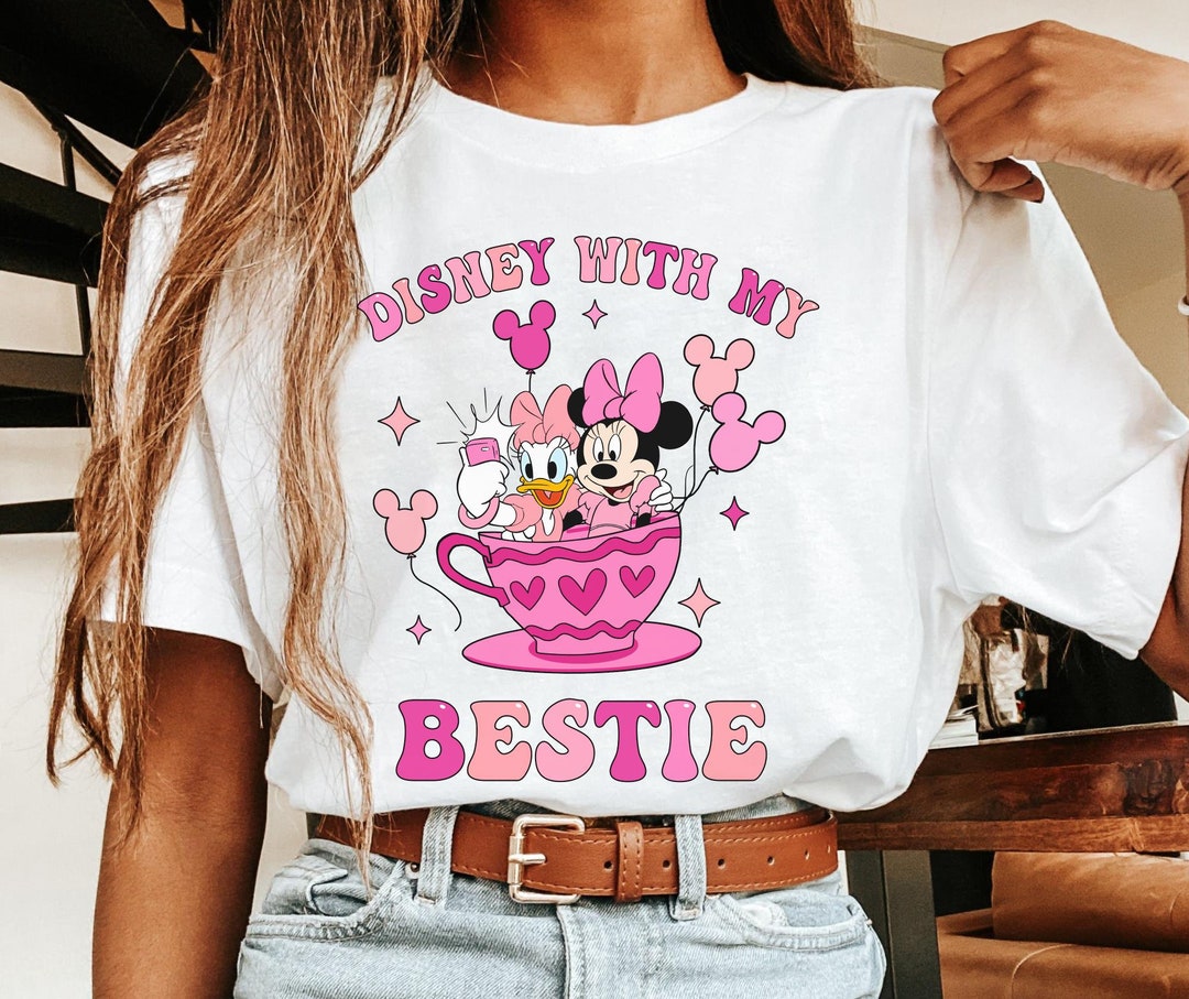 Minnie Daisy Balloon Tea Cup With My Bestie Comfort Colors Shirt, Retro ...