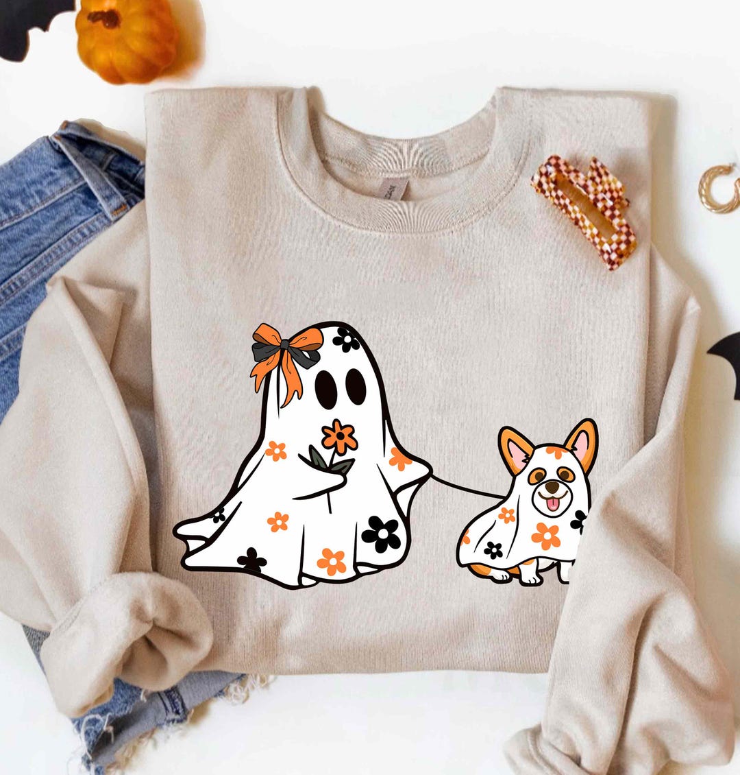 Cute Ghost With Corgi Boo Halloween Coquette Bow Comfort Colors Shirt ...