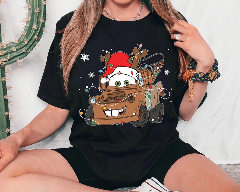 Disney Christmas Lightning Mcqueen Elf and Tow Mater Reindeer Shirt ...