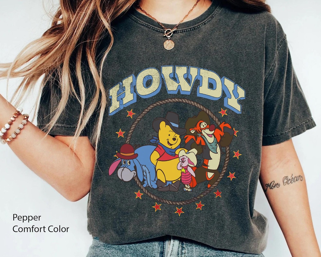 Winnie the Pooh Western Cowboy Group Comfort Colors Shirt, Pooh Eeyore ...