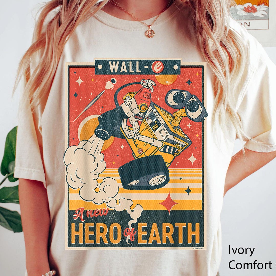 Disney Wall-e Hero of Earth Poster T-shirt, Pixar Earth Day Tee, A New ...