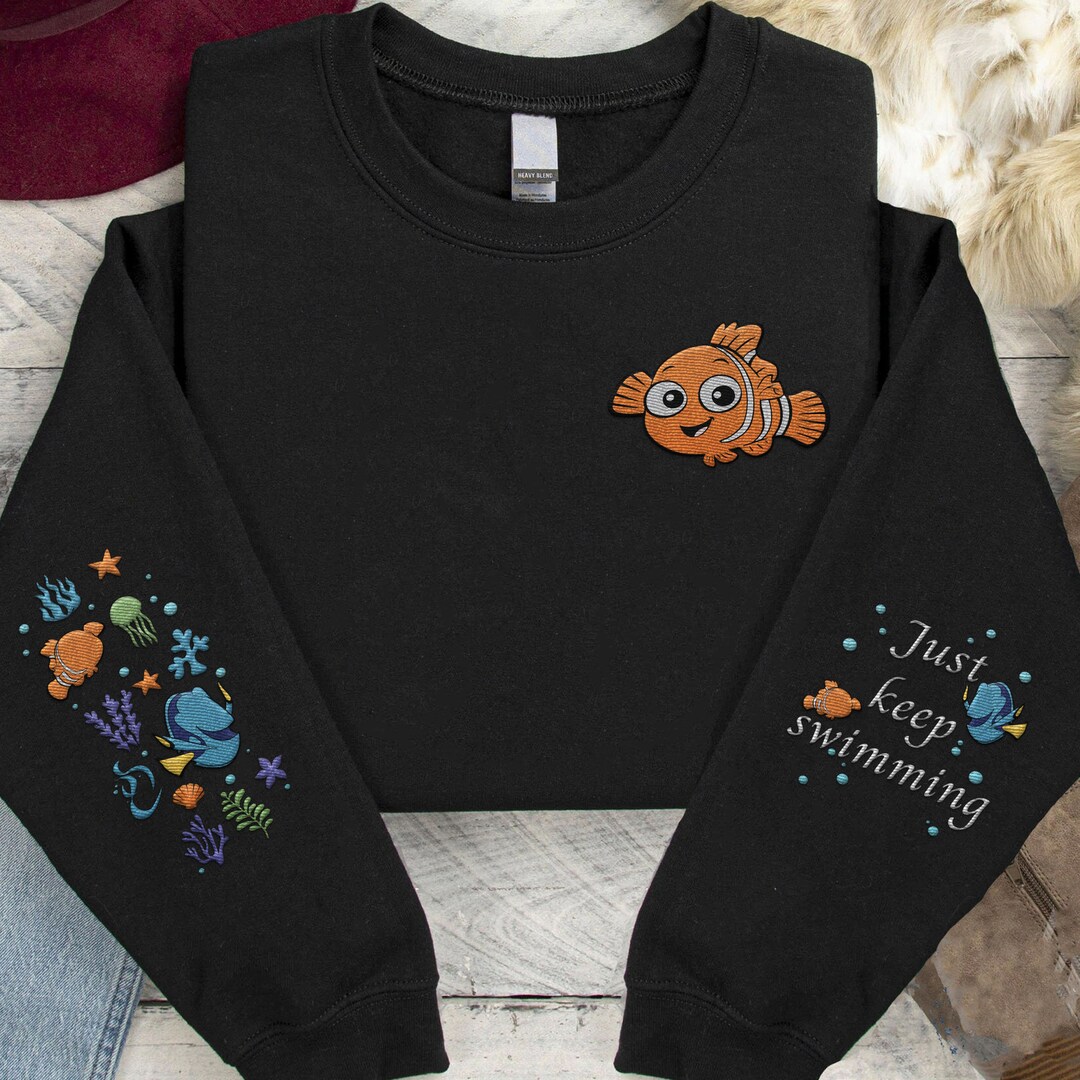 Embroidered Finding Nemo and Dory Just Keep Swimming Sweatshirt, Retro ...