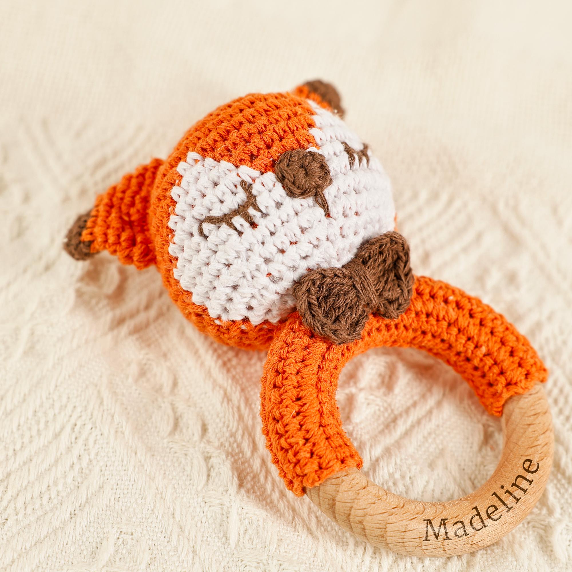 Personalized Crochet Rattle, Custom Wooden Baby Rattle, Baby Rattle ...