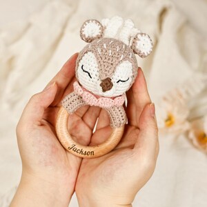 Personalized Crochet Rattle, Custom Wooden Baby Rattle, Baby Rattle ...