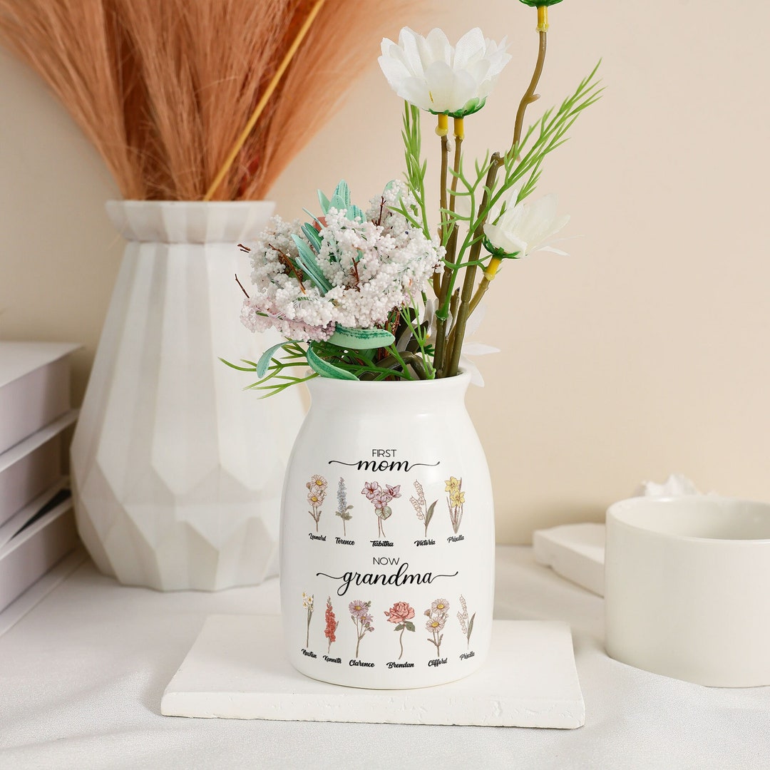 Personalized First Mom Now Grandma Flower Vase, Custom Grandma's Garden ...
