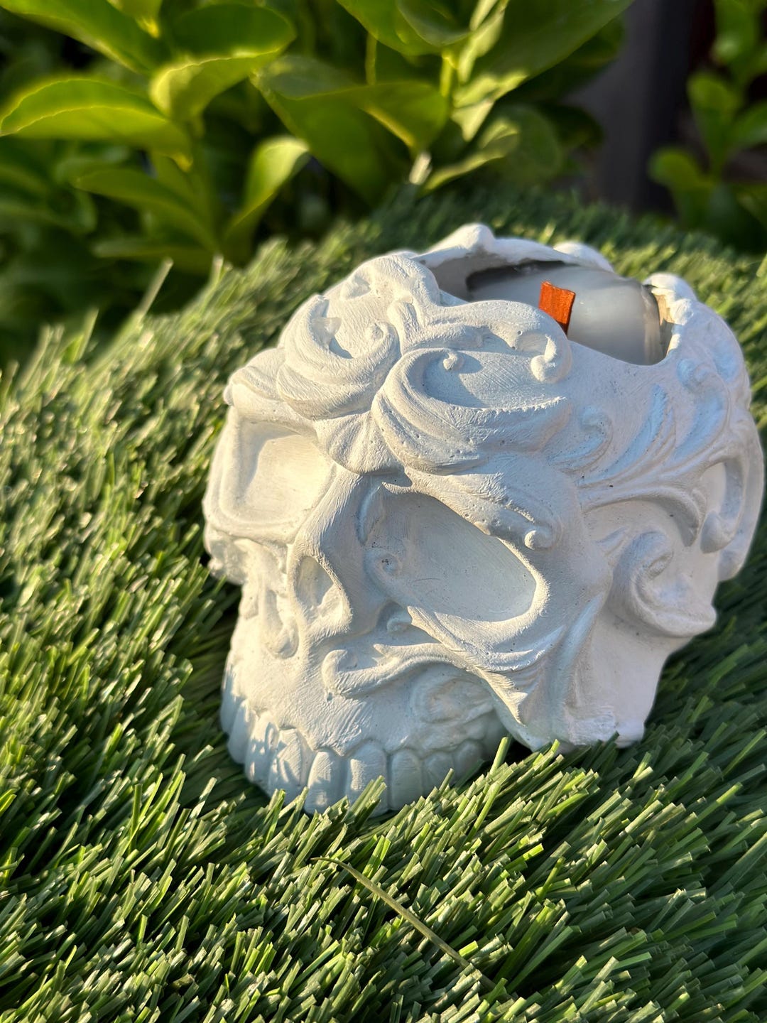Concrete Skull Candle, Industrial, Home Decor, Urban Design, Cement ...