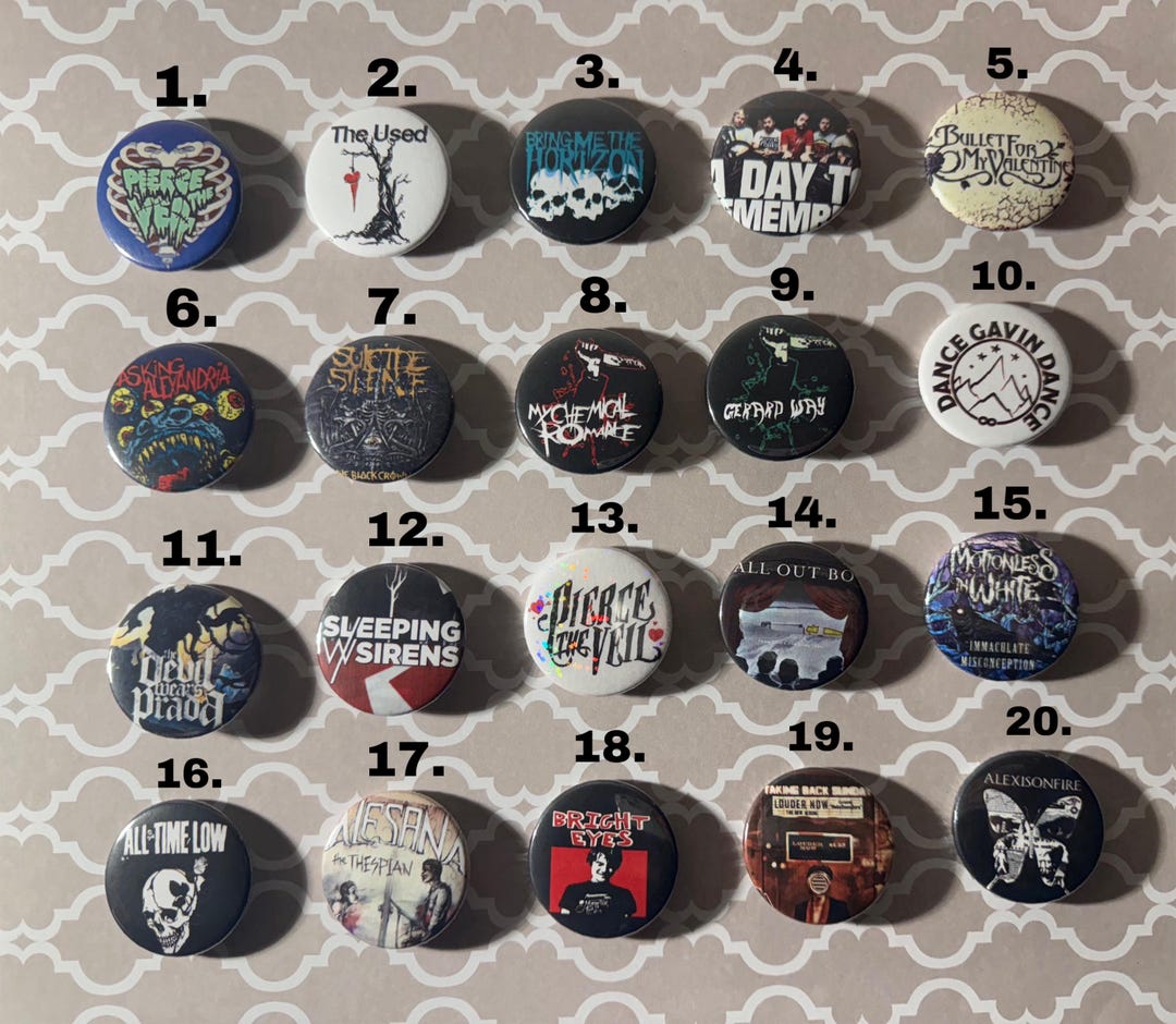 Emo Band Pins 2000’s MCR, Pierce the Veil - Etsy