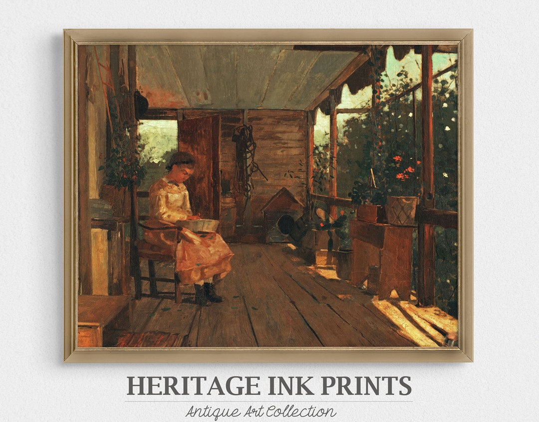 Victorian Girl Shelling Peas Painting | Antique Farmhouse Portrait ...