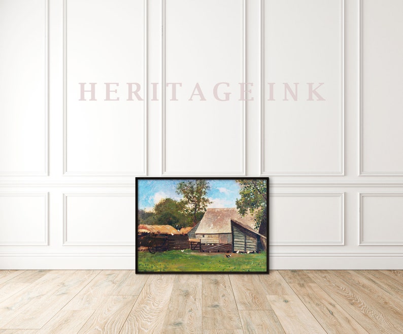 Farmyard Ducks Chickens Art Print | Vintage Country Landscape Livestock ...