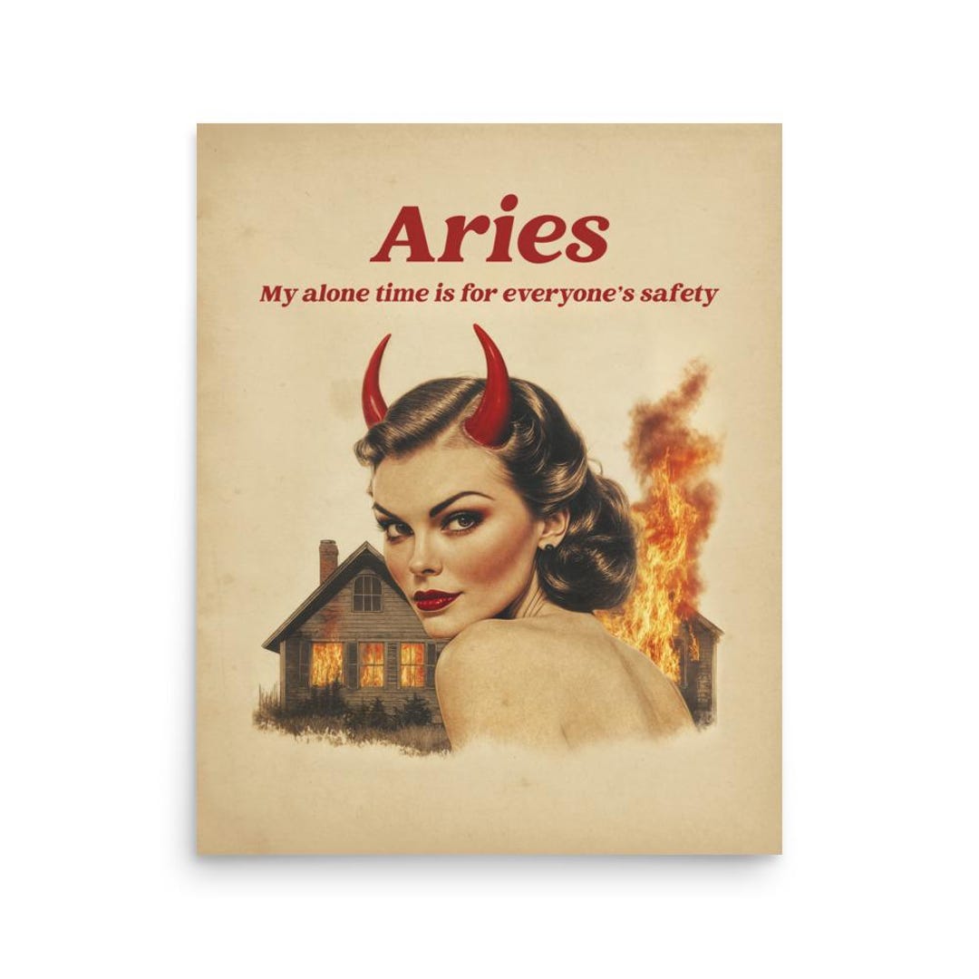 Aries Horror Zodiac Art Print - Dark Astrology Aries Poster - Spooky ...