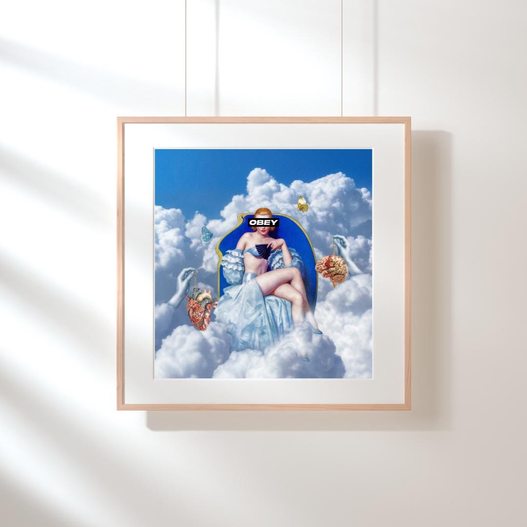 Obey Surreal Art Print – Thought-provoking Vintage Collage of Heart Vs ...