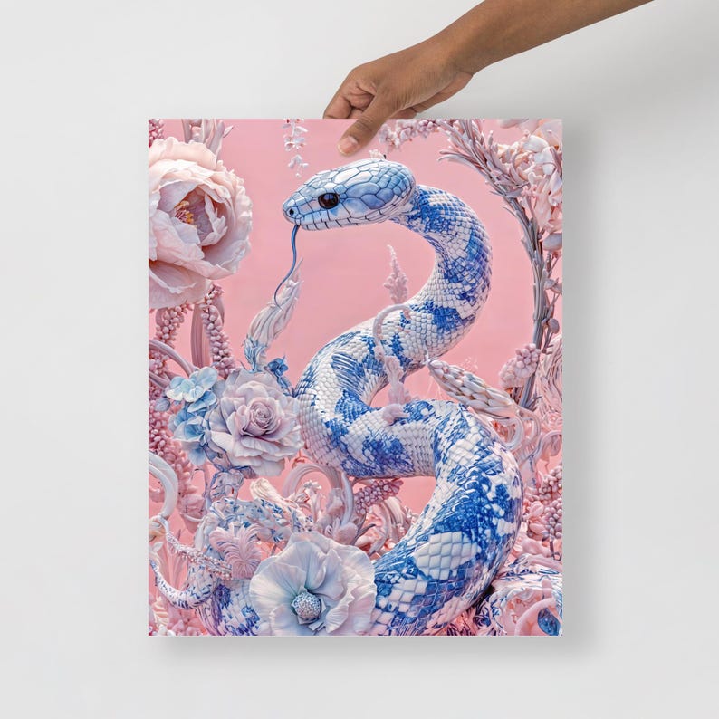 Oracle Snake Art Print - Blue and White Porcelain Serpent Wall Decor ...