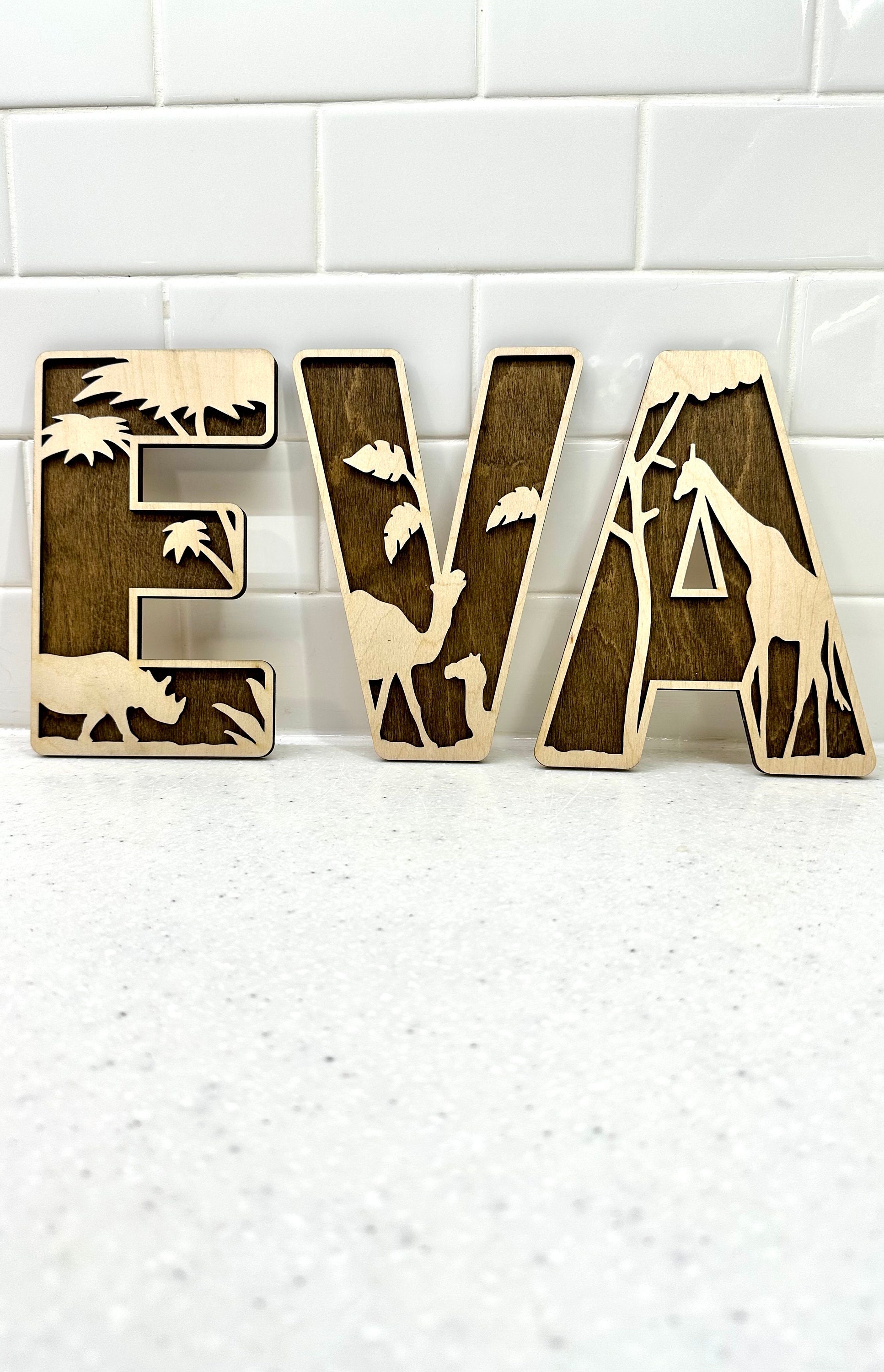 Safari Animal Name Sign Letter Wood Decor Jungle Initial Rustic Boho ...