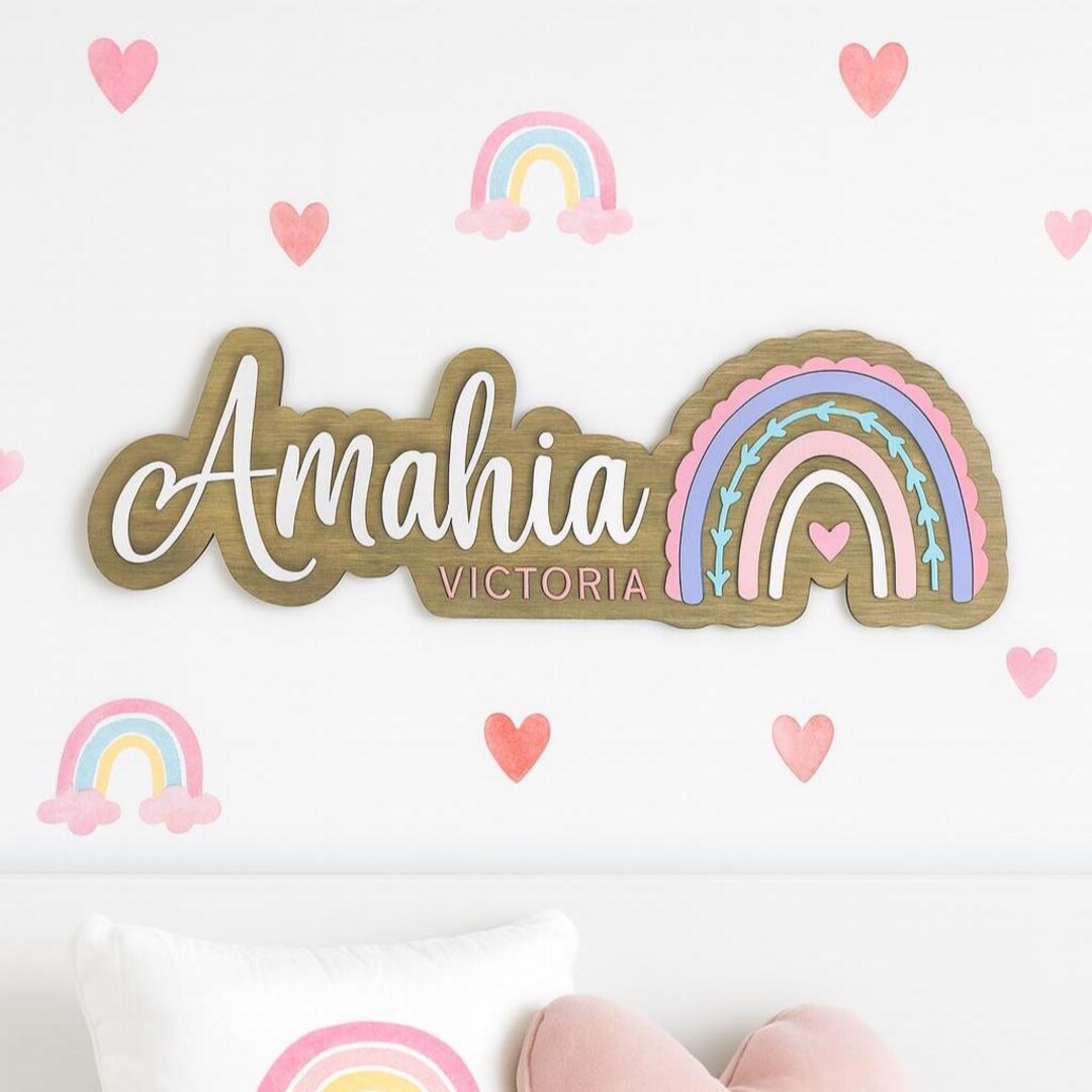 Personalized Pastel Rainbow Wooden Name Sign, Nursery Baby Shower ...