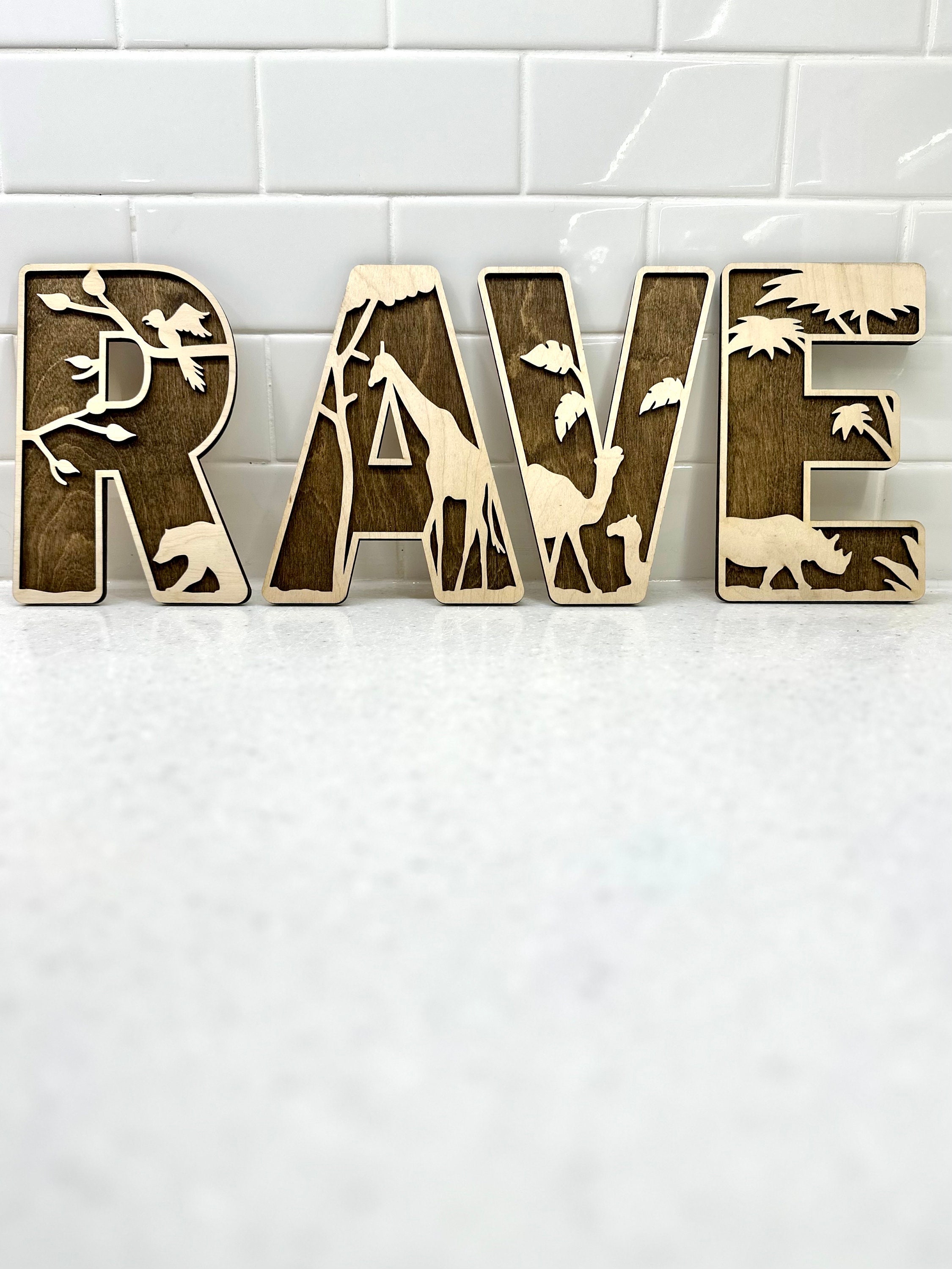 Safari Animal Name Sign Letter Wood Decor Jungle Initial Rustic Boho ...