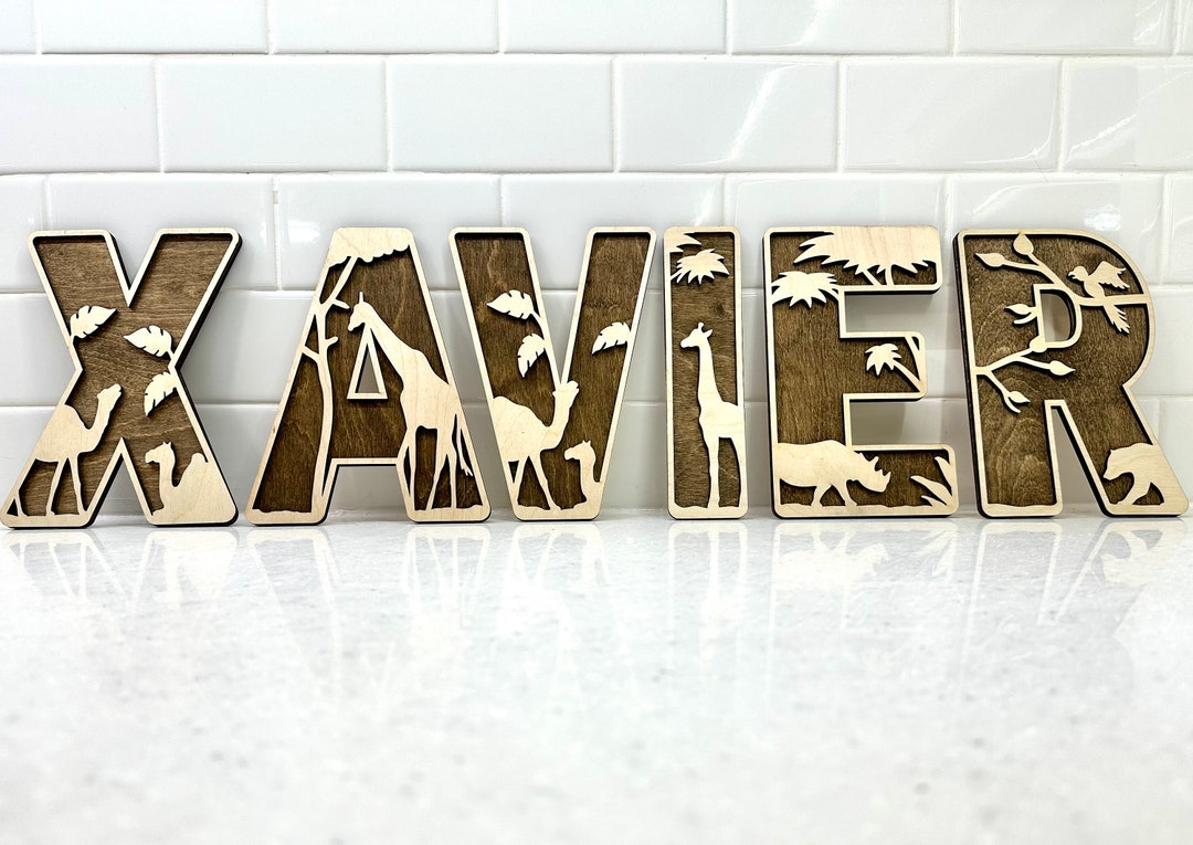 Safari Animal Name Sign Letter Wood Decor Jungle Initial Rustic Boho ...