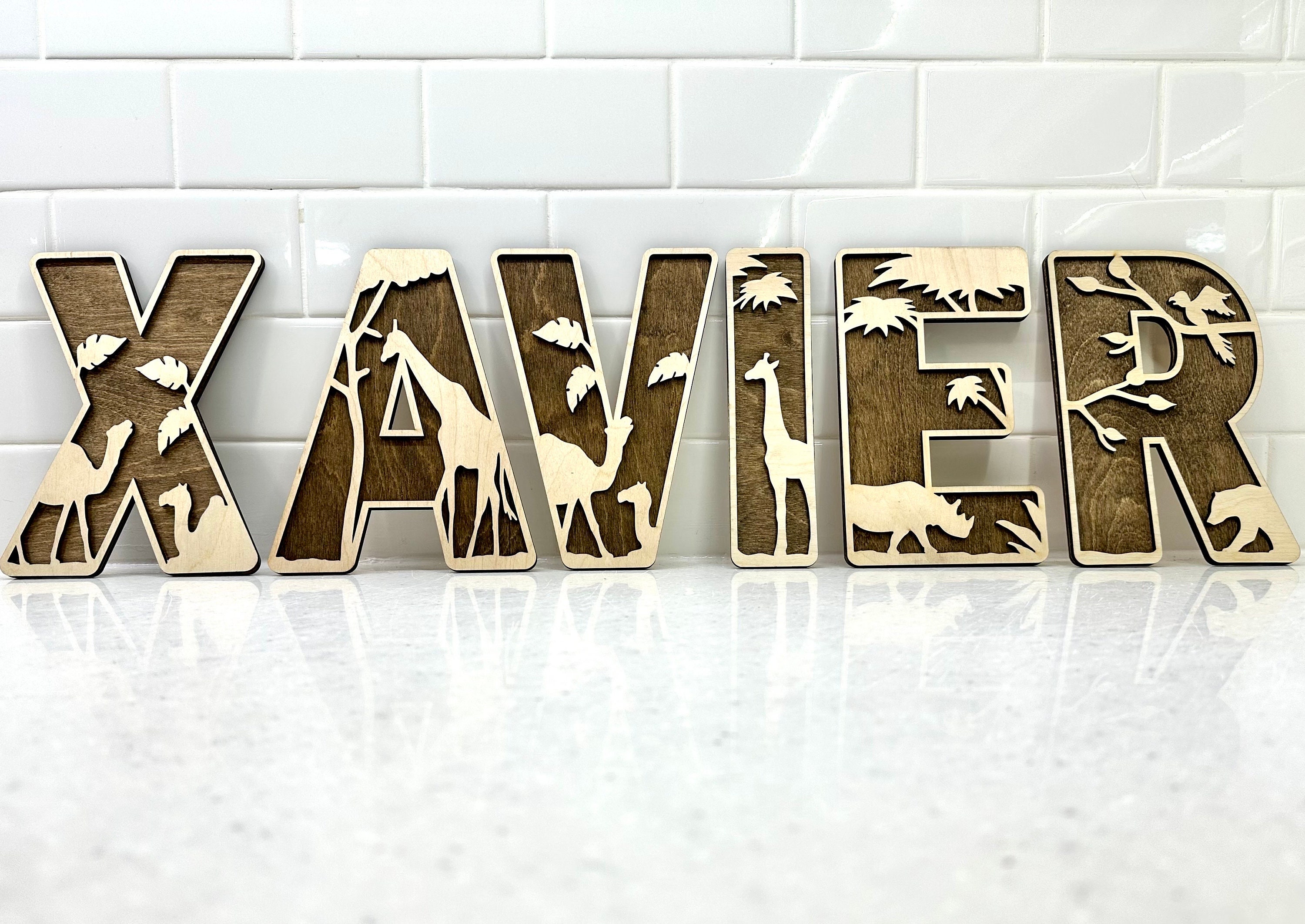 Safari Animal Name Sign Letter Wood Decor Jungle Initial Rustic Boho ...