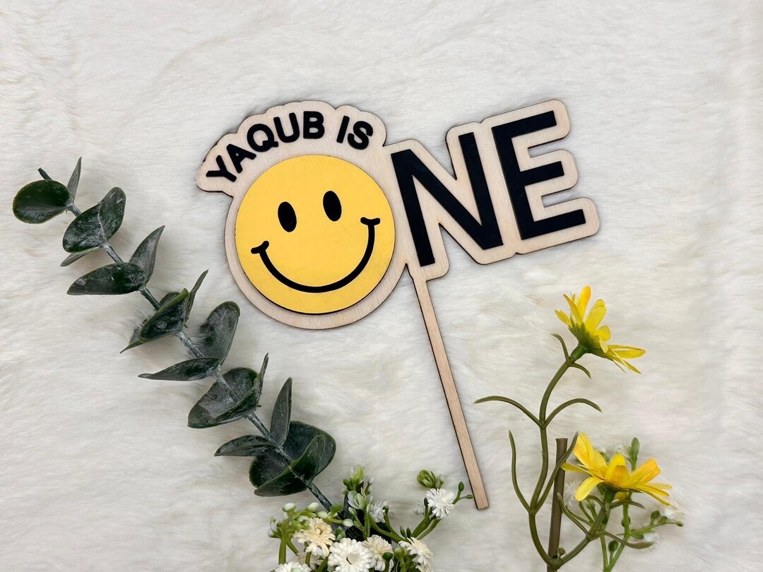 Smiley Face First Birthday Cake Topper, Custom Name Decor - Etsy