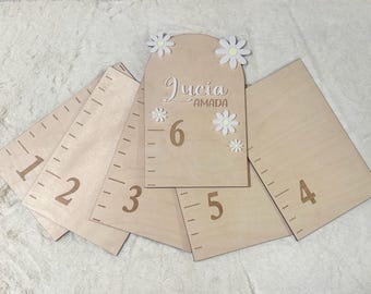 Personalised Daisy Flower Height Chart – Custom Wooden Growth Ruler ...