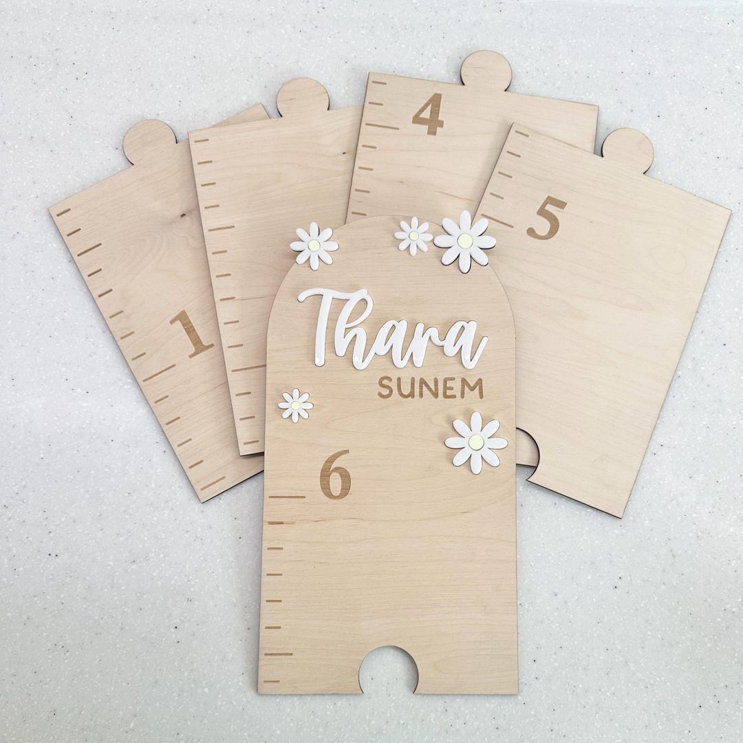 Custom Wooden Growth Chart Boho Daisy Flower Growth Height Chart ...