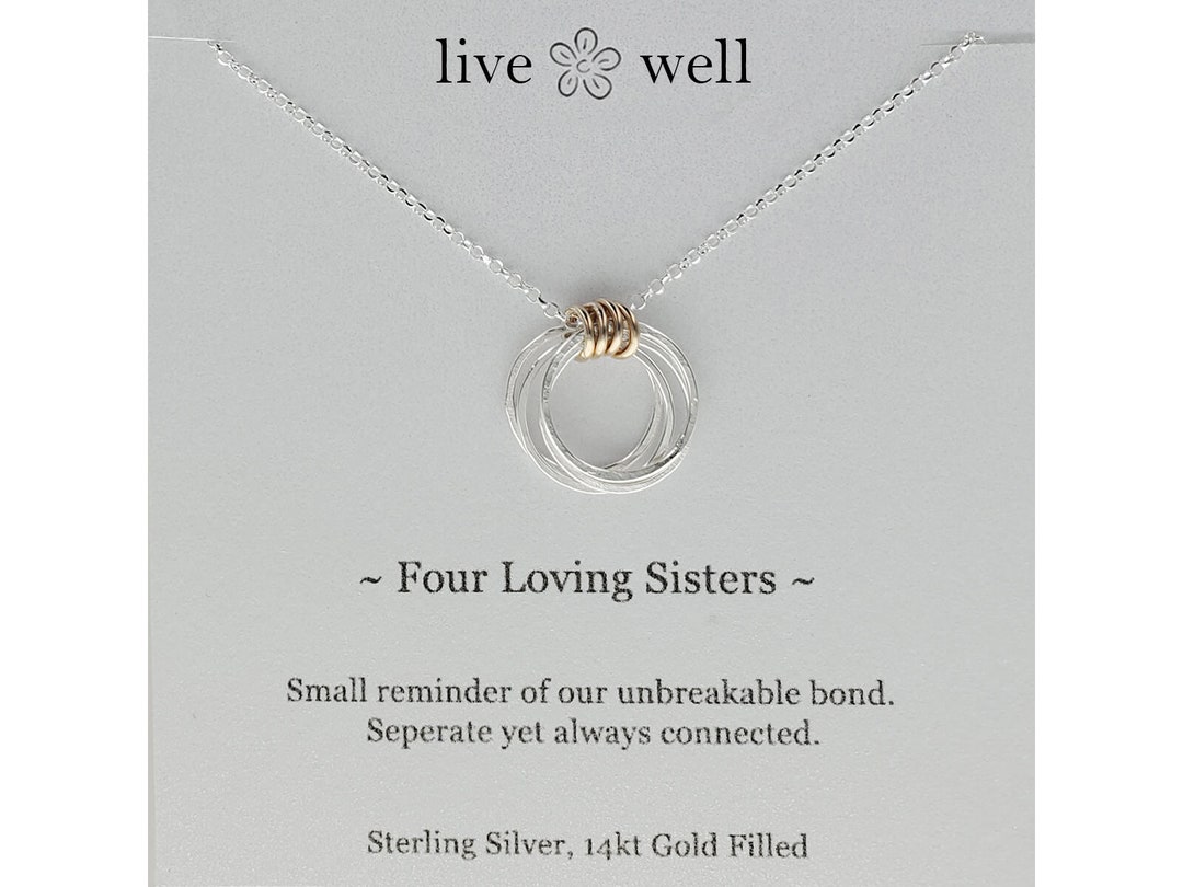 Four Sisters Necklace, Sterling Silver, 14k Gold Filled, Sisters ...