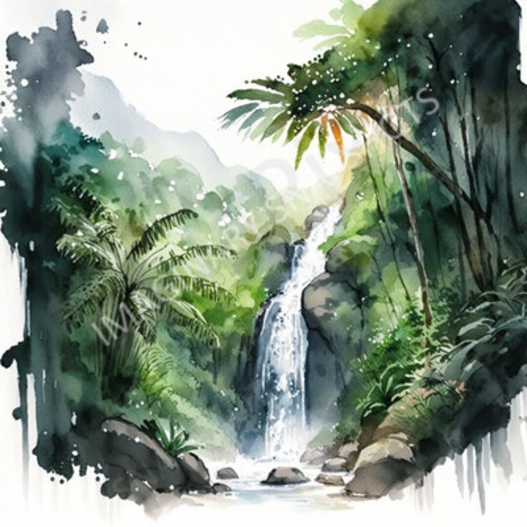 Jungle Waterfall in Watercolors (digital Download) - Etsy