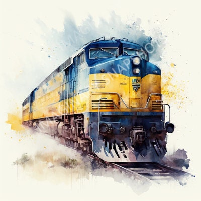 Diesel Train Engine in Watercolor (digital Download) - Etsy