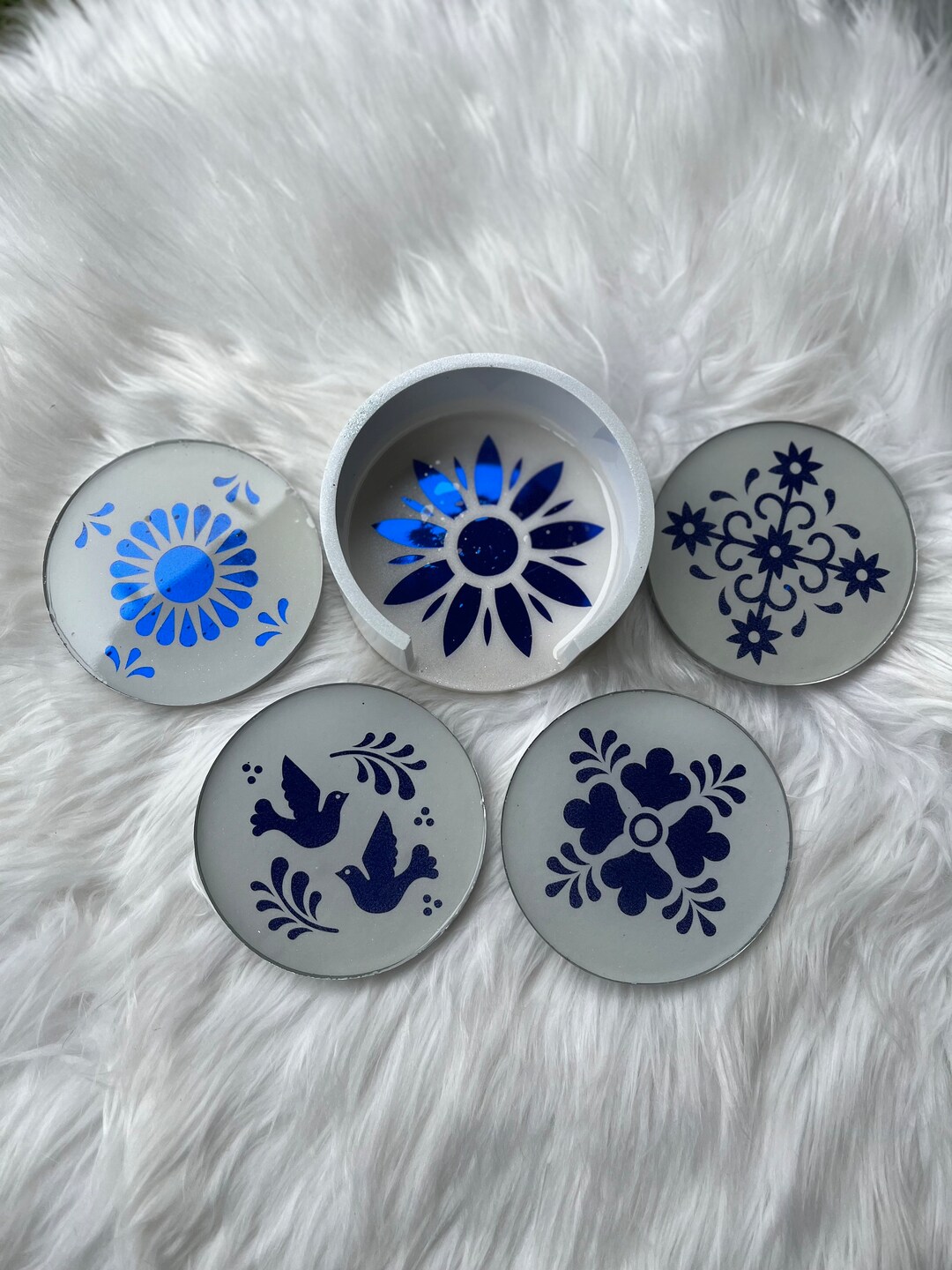 Talavera Inspired Resin Coaster Set With Holder Alcohol Inks/mica ...