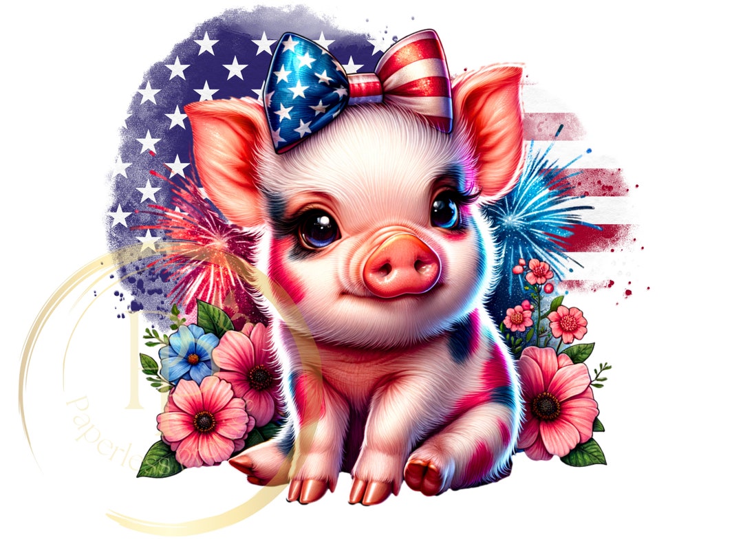 Cute Patriotic Baby Pig Clip Art, 4th of July Clipart, T-shirt Design ...