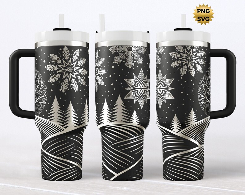 Folk Art Winter Tumbler Wrap SVG, 40oz Laser Engrave Seamless File With ...