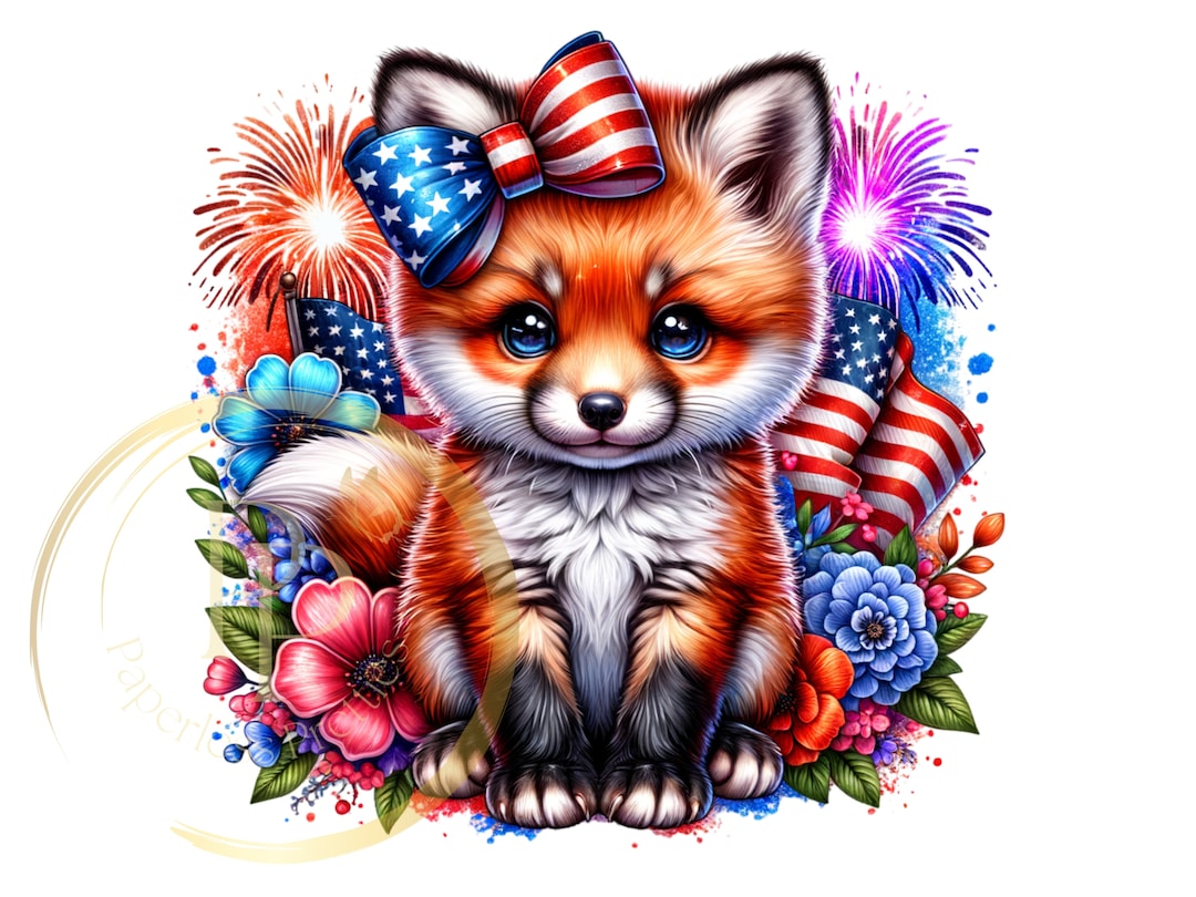 Patriotic Baby Fox Clipart: 4th of July PNG (digital Download) - Etsy