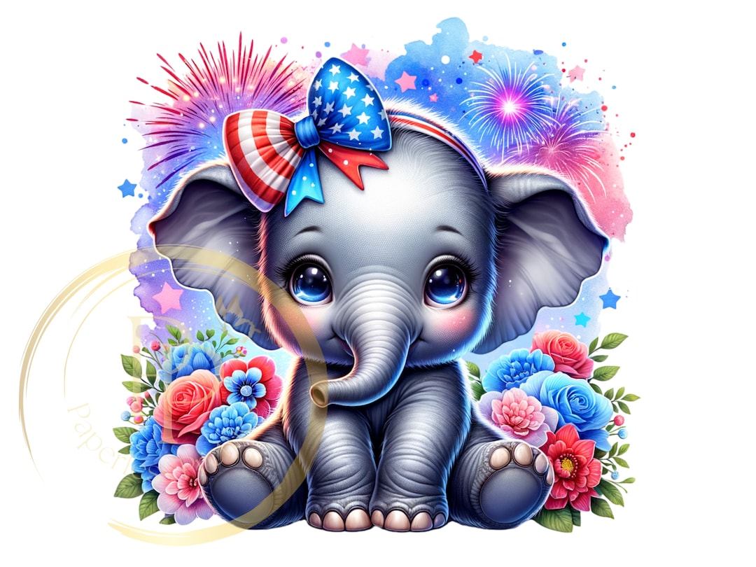 Patriotic Baby Elephant Clipart: 4th of July PNG (digital Download) - Etsy