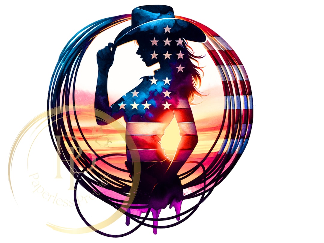 Patriotic Cowgirl Clipart: 4th of July Western Design (PNG Digital ...