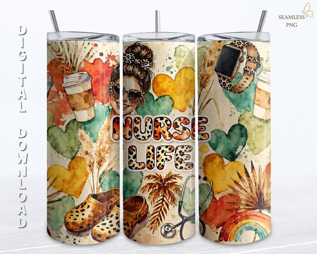 Nurse Life Tumbler Wrap PNG | Leopard Print Boho Sublimation | Messy ...