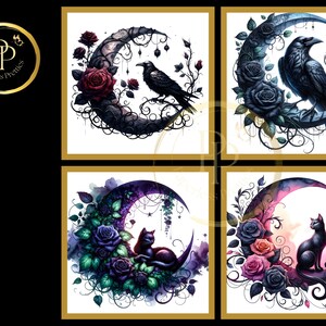 Gothic Moon Clipart Bundle: Raven & Cat PNG Designs (digital Download ...
