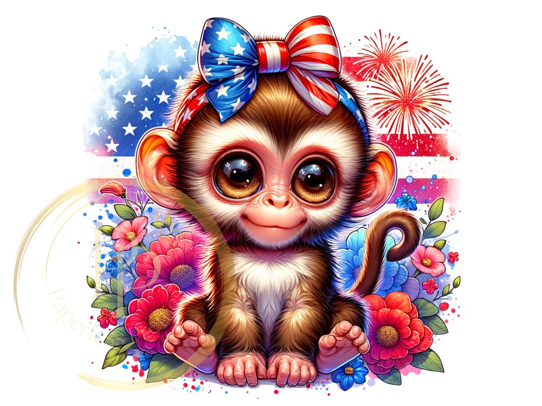 Patriotic Baby Monkey Clipart: 4th of July PNG (digital Download) - Etsy