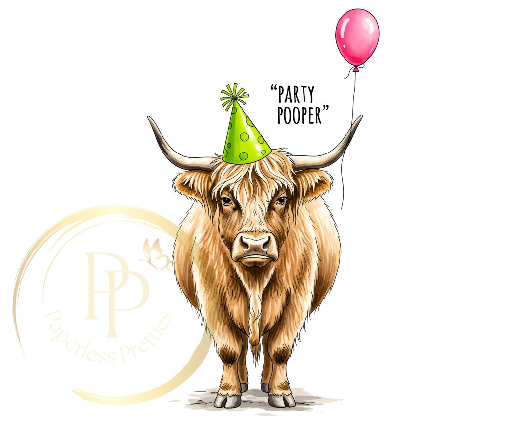Funny Highland Cow PNG: "party Pooper" Sublimation Design (digital ...