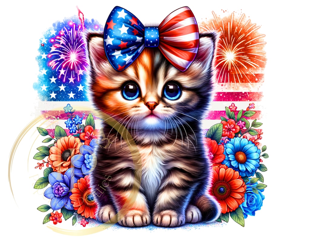 Patriotic Kitten Clipart: 4th of July Cat PNG for T-shirts (digital ...