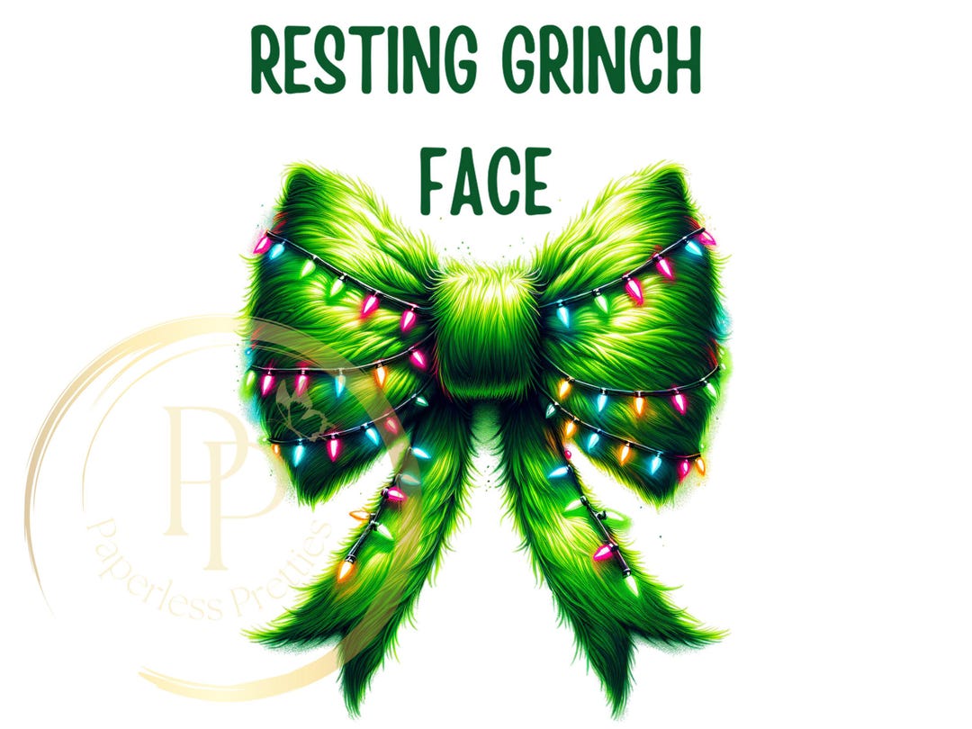 Resting Grinch Face PNG, Grinch Christmas Bow Clipart, Coquette ...