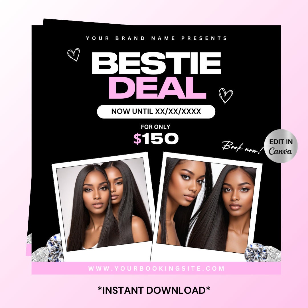 Bring a Friend Sale Flyer, Bestie Deal, Book Now Flyer, Hair Booking ...