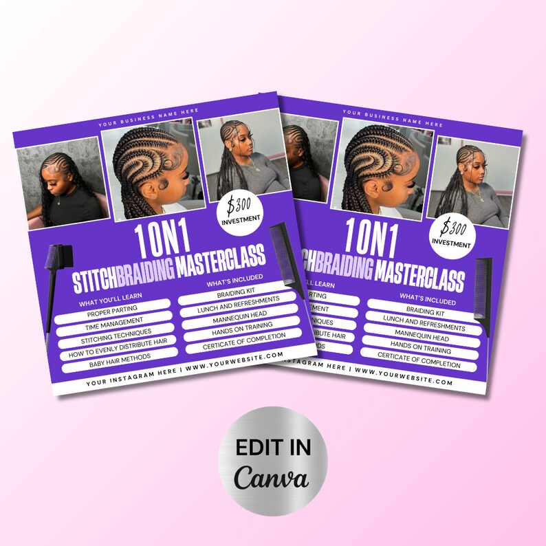 Braiding Class Flyer Template, DIY Braid Class Flyer, Braid Master ...