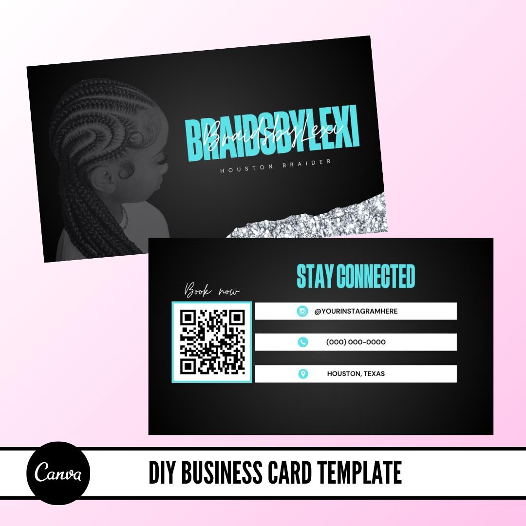 DIY Braids Business Card Design, Diy Canva Template, Hair Branding ...