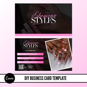 DIY Nail Business Card Design, Nail Tech, Diy Canva Template, Nail Tech ...