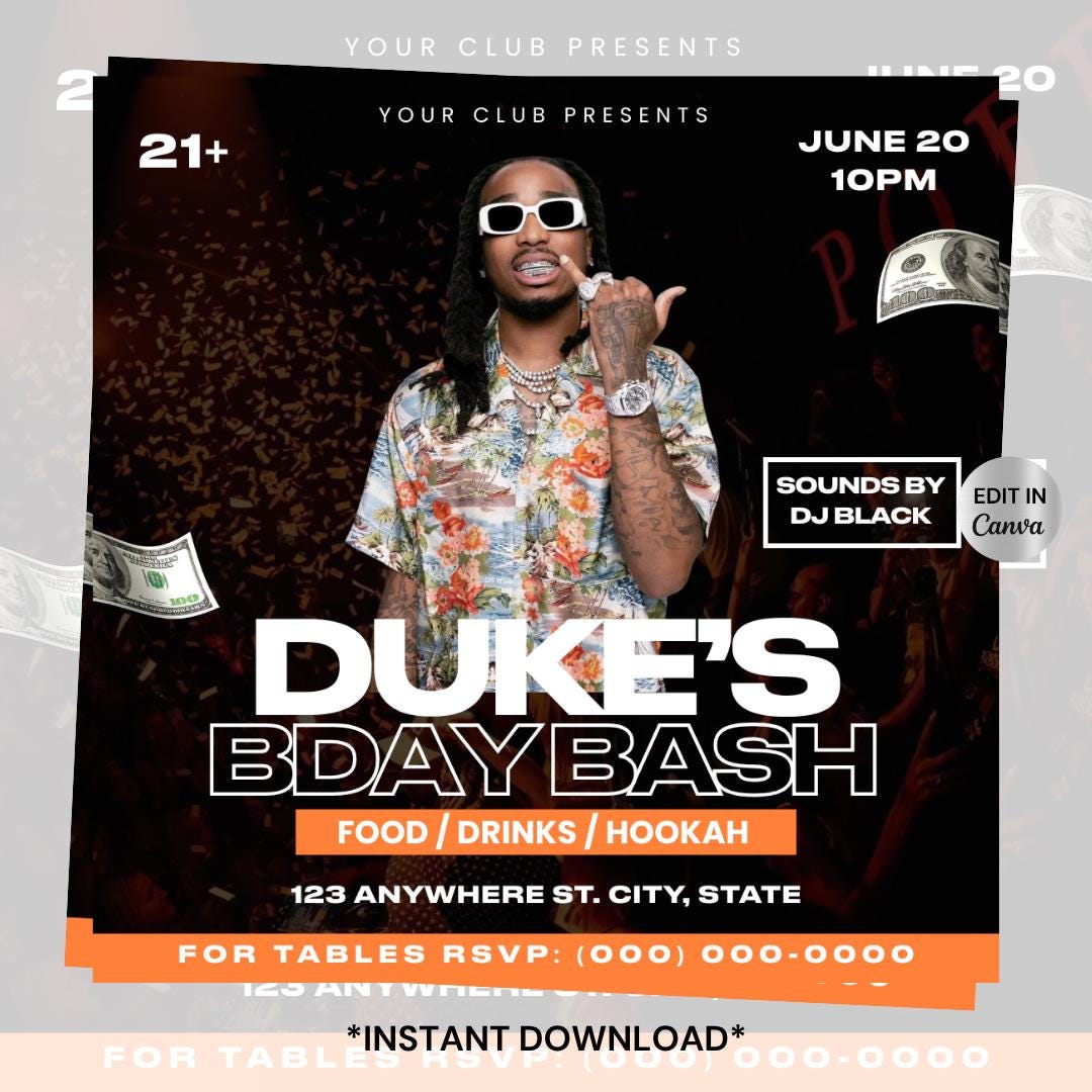 Editable Male Birthday Party Flyer: Canva Template, Social Media Design ...