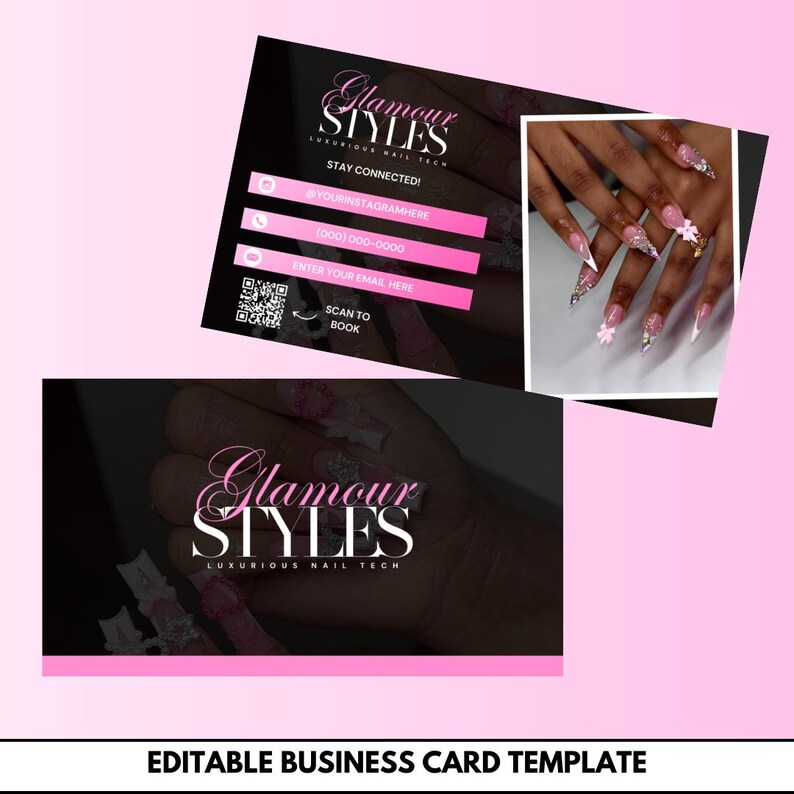 DIY Nail Business Card Design, Nail Tech, Diy Canva Template, Nail Tech ...