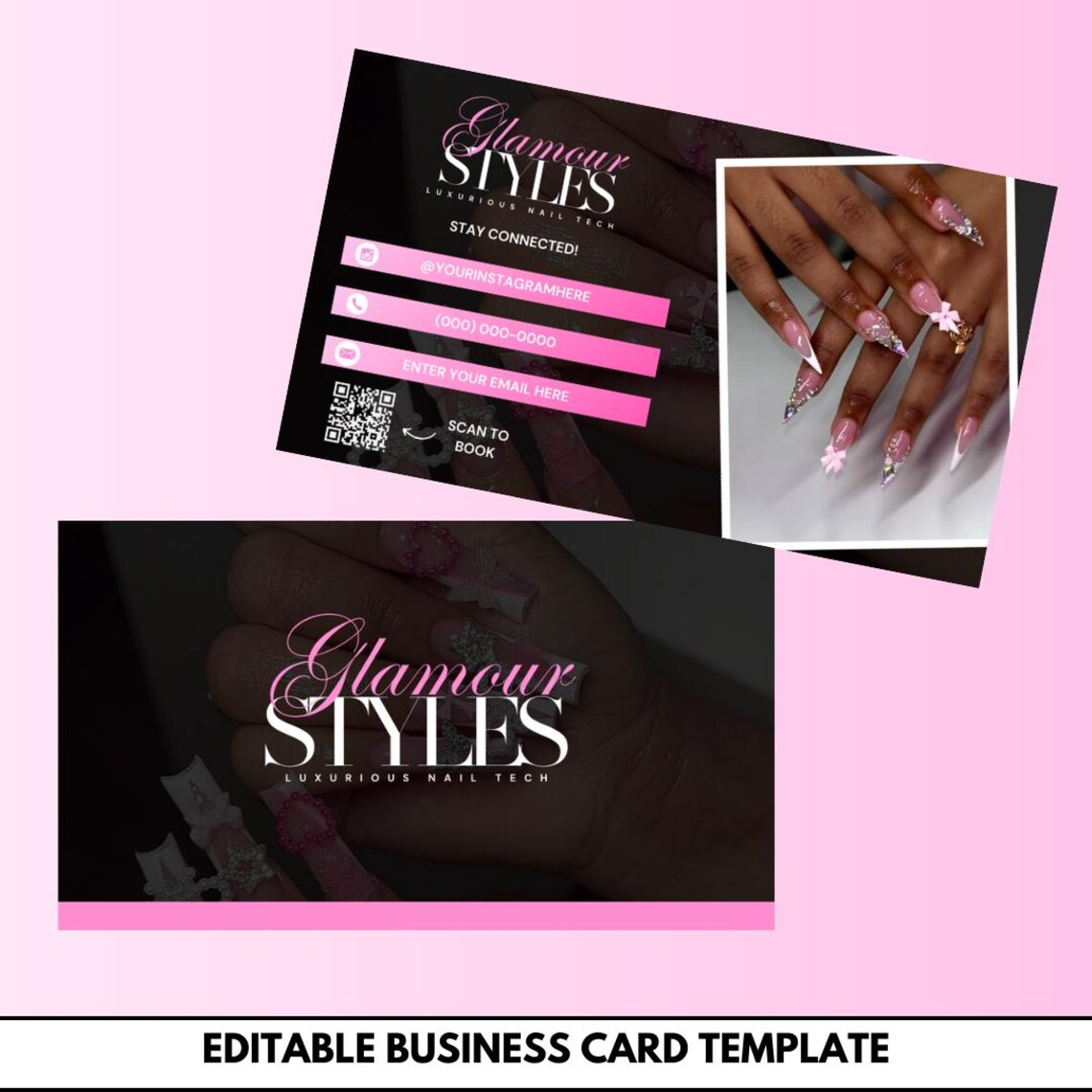 DIY Nail Business Card Design, Nail Tech, Diy Canva Template, Nail Tech ...