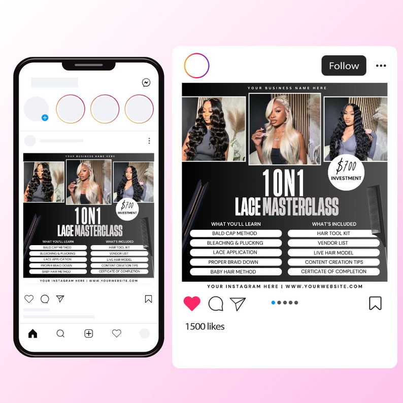 Hair Masterclass Flyer, DIY Social Media Flyer, Lace Wig Class, Canva ...