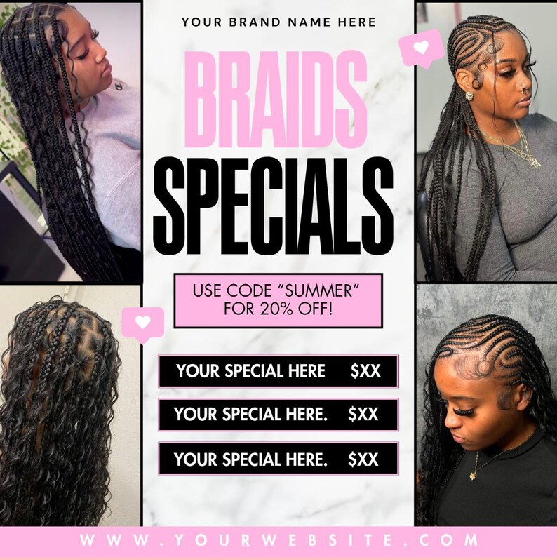 Braids Booking Flyer, Braids Specials, Hair Install Flyer, Braids Deals ...